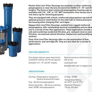 Pentair Pentek 158115 Traditional Slim Line Filter Housing, 1/4" NPT #10 Under Sink Opaque Water Filter Housing with Pressure Relief Button, 10-Inch, Blue