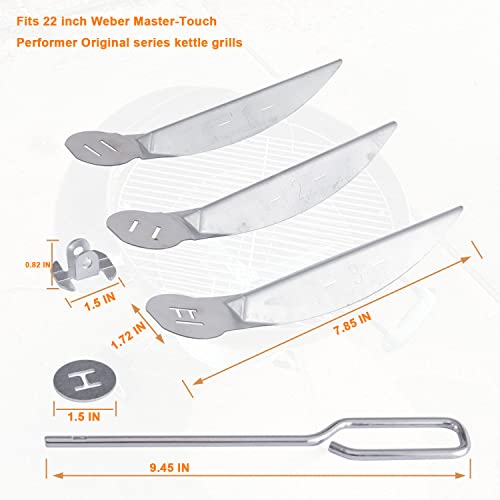 22-1/2-Inch One-Touch Cleaning System Kit, Compatible with Weber Grill Parts, 7444 Weber Kettle Grills - for Grill Bottom, Grill Damper Air Amount Control and Kettle ash Clean-Out, Silver.