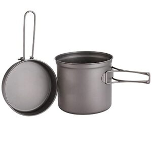 TWDYC Titanium Pan Pot Outdoor Camping Hiking Cookware Backpacking Cooking Picnic Bowl Pot Pan Set with Folded Handle