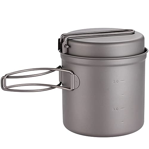 TWDYC Titanium Pan Pot Outdoor Camping Hiking Cookware Backpacking Cooking Picnic Bowl Pot Pan Set with Folded Handle