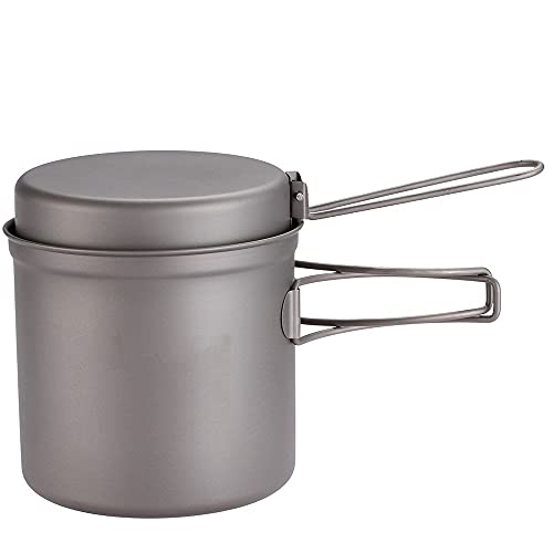 TWDYC Titanium Pan Pot Outdoor Camping Hiking Cookware Backpacking Cooking Picnic Bowl Pot Pan Set with Folded Handle