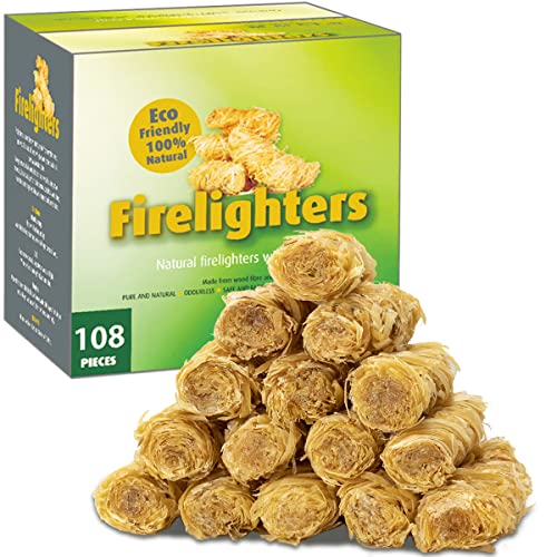 Fire Starter, 108 Count Natural Fire Starters for Fireplace, Charcoal Starter, Fire Starters for Grill, Campfires, Fireplace, BBQ, Firestarters for Indoor Outdoor Fire Pit, Wood Fireplace Starters