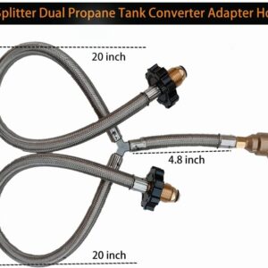 Upgraded Stainless Braided Y-Splitter Dual Propane Tank Connection Hose Kit,Two Way POL & QCC1 Regulator Exit Adapter to Connect 5-100lbs Cylinder Tank for Heater Grill BBQ and Other Propane Equipment