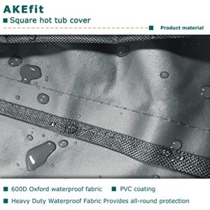 AKEfit Square Outdoor Hot Tub Cover-Waterproof SPA Covers for Hot Tub,Heavy Duty 600D Polyester Hot Tub Cover Protector, Windproof SPA Cover Fits 95''x 95'',Grey