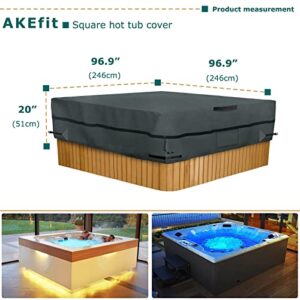 AKEfit Square Outdoor Hot Tub Cover-Waterproof SPA Covers for Hot Tub,Heavy Duty 600D Polyester Hot Tub Cover Protector, Windproof SPA Cover Fits 95''x 95'',Grey