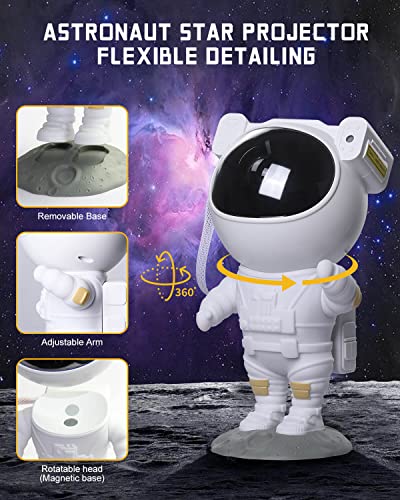 JCC Astronaut Galaxy Projector, Astronaut Space Star Light Projector for Kids, 360° Adjustable Starry Night Light Projector for Bedroom with Timer and Remote, Christmas Birthday Best Gift for Children