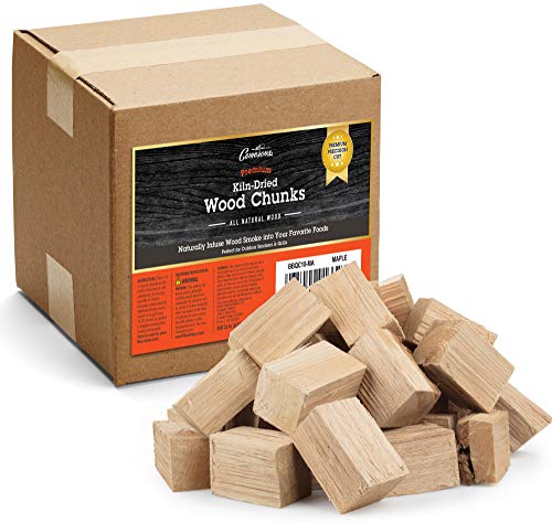 Camerons All Natural Maple Wood Chunks for Smoking Meat -840 Cu In Box, Approx 10 Pounds- Uniform Size 3"x2"x2" for Even Burning- Kiln Dried Large Cut BBQ Wood Chips for Smoker- Grilling Gifts for Men