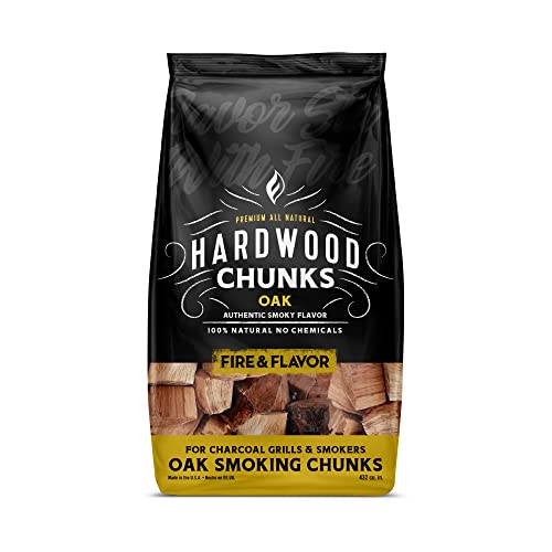 Fire & Flavor Oak Wood Chunks for Smoking and Grilling - All-Natural, Long-Lasting with a Mildly Sweet Flavor - Large Chunk Wood Chips for Smokers