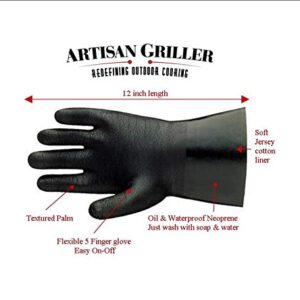 Artisan Griller BBQ Insulated Heat Resistant Cooking Gloves for Grill and Kitchen, Black (Size 10 - 12")