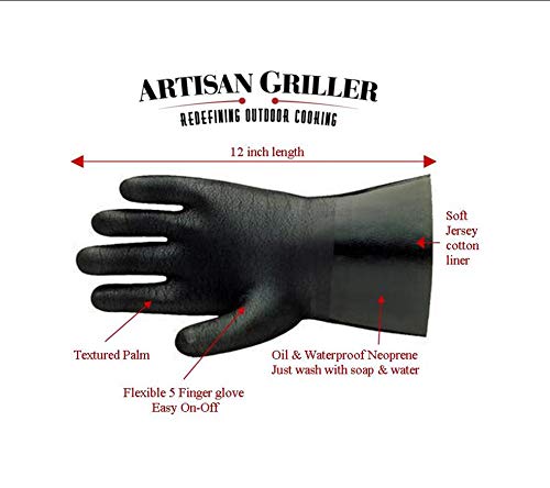 Artisan Griller BBQ Insulated Heat Resistant Cooking Gloves for Grill and Kitchen, Black (Size 10 - 12")