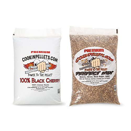 CookinPellets Black Cherry Smoker Smoking Hardwood Wood Pellets, 40 Pound Bag Bundle with CookinPellets 40 Lb Perfect Mix Hickory, Cherry, Hard Maple, Apple Wood Pellets