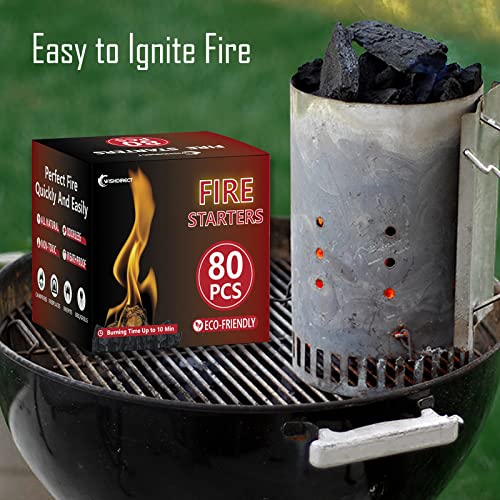 WishDirect 80 PCs Fire Starters for Fireplace, Campfire, Grill, Fire Pit, Wood Stove, BBQ, Smoker - Easy & Quick Light Fire Fit Kamado Joe, Big Green Egg and Solo Stove