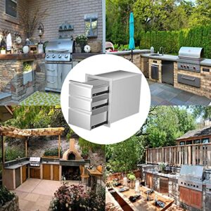 Emardom Outdoor Kitchen Drawers Stainless Steel, Flush Mount Triple for Outdoor Kitchens or BBQ Island(14'' W x 20'' H x 23'' D)