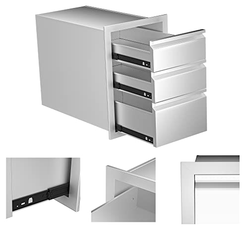 Emardom Outdoor Kitchen Drawers Stainless Steel, Flush Mount Triple for Outdoor Kitchens or BBQ Island(14'' W x 20'' H x 23'' D)