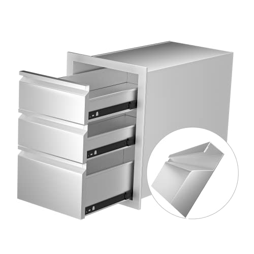 Emardom Outdoor Kitchen Drawers Stainless Steel, Flush Mount Triple for Outdoor Kitchens or BBQ Island(14'' W x 20'' H x 23'' D)