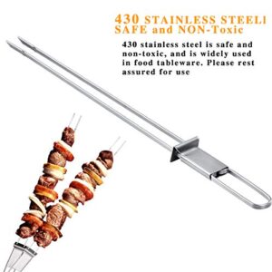 Skewers for Grilling- 17" Long Double Pronged BBQ Skewers with Push Bar- Shish Kabob Skewers - Stainless Steel Skewer Sticks for Camping or family - Reusable Skewers - 6 Pack