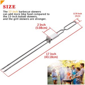 Skewers for Grilling- 17" Long Double Pronged BBQ Skewers with Push Bar- Shish Kabob Skewers - Stainless Steel Skewer Sticks for Camping or family - Reusable Skewers - 6 Pack