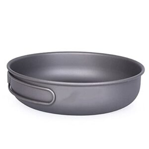 TWDYC Titanium Ultra-Light Frying Pan with Folding Handle Outdoor Camping Skillet Griddle Tableware