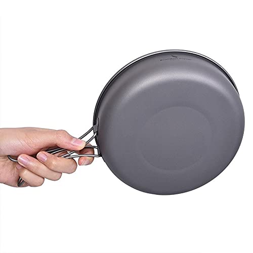 TWDYC Titanium Ultra-Light Frying Pan with Folding Handle Outdoor Camping Skillet Griddle Tableware