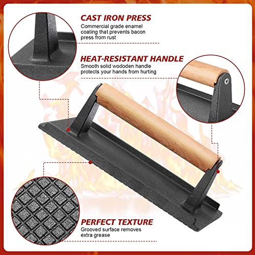 3 Pack Cast Iron Grill Press Bacon Press 8 x 4 Inch +Glove+ Pre Seasoned Burger Press Sandwich Press Meat Press for Griddle, BBQ, Burgers, Bread, Steaks