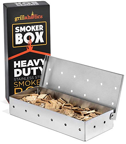 Grillaholics Smoker Box, Top Meat Smokers Box in Barbecue Grilling Accessories, Add Smokey BBQ Flavor on Gas Grill or Charcoal Grills with This Stainless Steel Wood Chip Smoker Box