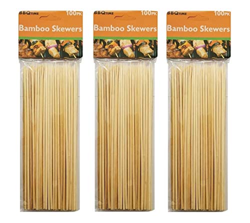 Handy Housewares 8" Natural Wooden Bamboo BBQ Skewers for Grilling, Shish Kebab, Appetizers, Fruit and More - 100 Pack (3-packs (300 Skewers))