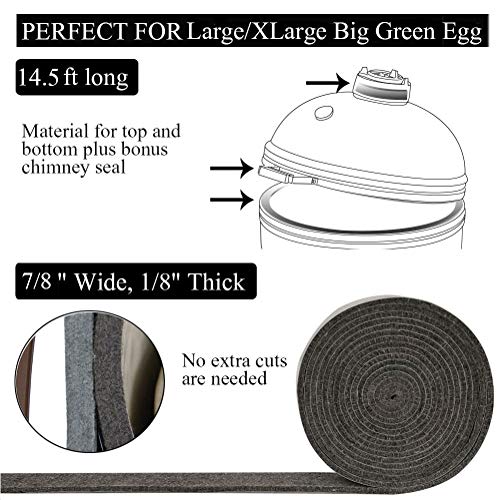 High Temp Grill Gasket Replacement Fit Large/XLarge Big Green Egg BBQ Smoker Gasket Pre-Shrunk Accessories Self Stick Felt 14ft Long, 7/8" Wide, 1/8" Thick