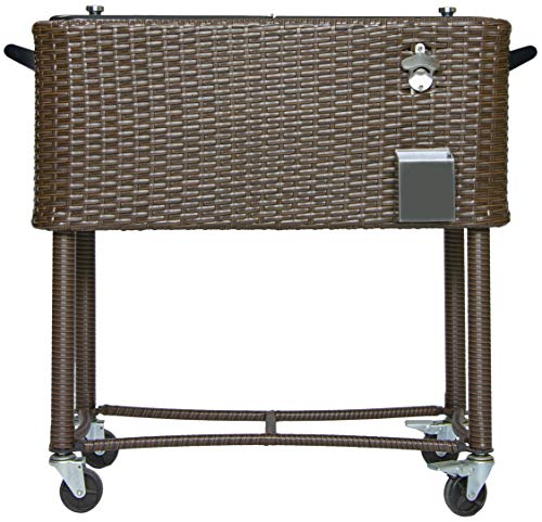 Permasteel PS-208-BB-AM 80 Quart Portable Rolling Patio Cooler, Dark Wicker