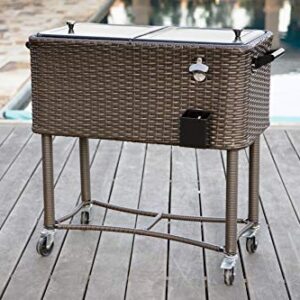 Permasteel PS-208-BB-AM 80 Quart Portable Rolling Patio Cooler, Dark Wicker