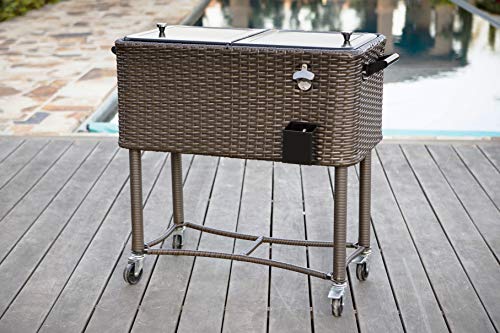 Permasteel PS-208-BB-AM 80 Quart Portable Rolling Patio Cooler, Dark Wicker