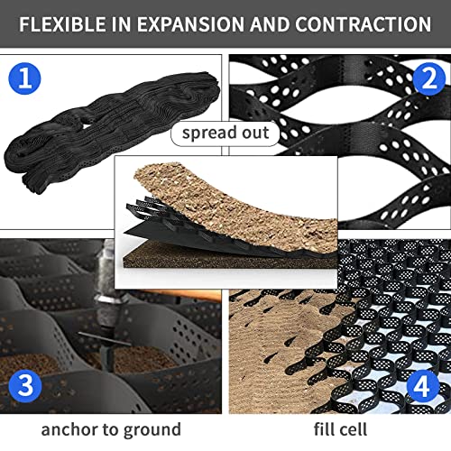 Tongmo Geogrid Gravel Grid 9x17 ft, 2 Inch Thick Geocell Ground Grid, Expansion& Foldable Gravel Stabilizer Grid, Gravel Ground Grid for Slope, Subgrade Work, Driveways, Parking Areas.