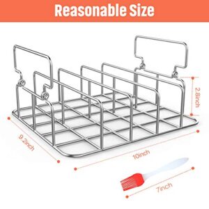 Durable Stainless Steel Rib Rack with a Silicone Oil Brush, BBQ Stand with 2 Handle for Smoker,Oven and Grill, Cook up to 5 Ribs at a time