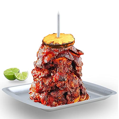 Al Pastor Skewer for Grill-Roasting Rack Stainless Steel Vertical Skewer Stand for Tacos Al Pastor, Shawarma, Kebabs, with 2 Size Skewers(8” &12”) for Smoker, Kamado Grill, Oven