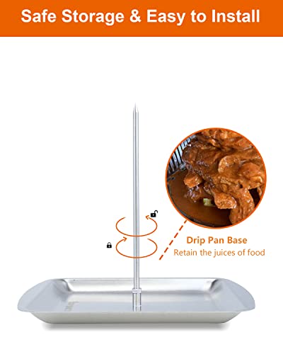 Al Pastor Skewer for Grill-Roasting Rack Stainless Steel Vertical Skewer Stand for Tacos Al Pastor, Shawarma, Kebabs, with 2 Size Skewers(8” &12”) for Smoker, Kamado Grill, Oven