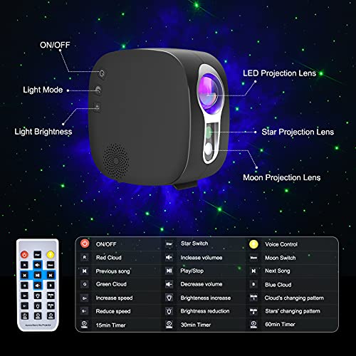 Star Projector,Bluetooth Speaker Remote Control Moon Nebula Galaxy Night Light Projector Ceiling Projector for Bedroom/Home/Theater/Party/Game Rooms/Camping and Night Light Ambience (Kids,Adult)