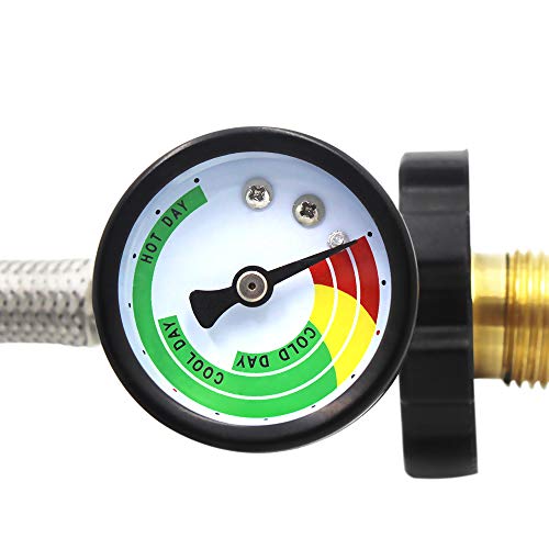 MENSI Update New Braided Propane Hose with Temperature Pressure Gauge Convert 1lb Portable Appliances to 5-40lb Tank Cylinder (POL CGA Type for 50-100lbs Cylinder)