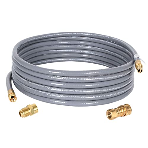 GGC 10 Feet 1/2 inch ID Natural Gas Hose with Quick Connect Fittings Assembly for Low Pressure Appliance -3/8 Female to 1/2 Male Adapter for Outdoor NG/Propane Appliance - CSA Certified