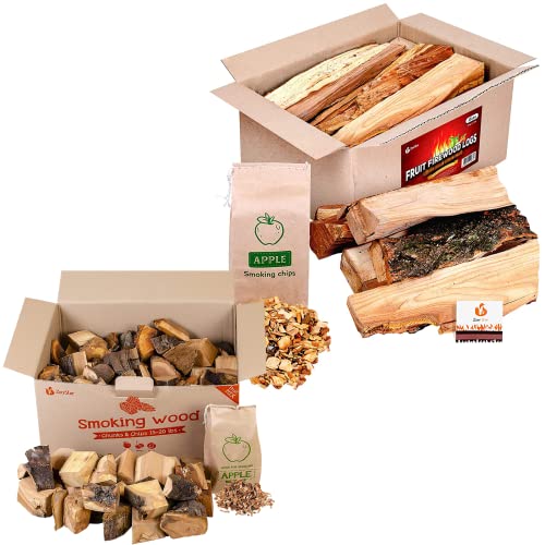 Zorestar Apple Cherry (Fruit Mix) for and Grilling - 13-15lb and BBQ Cooking firewood logs 15 lb - Apple (Fruit Mix) fire Wood and Chips - Box of fire logs for Camp, Grilling, Fireplace, Smoking