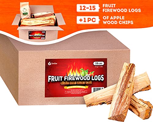 Zorestar Apple Cherry (Fruit Mix) for and Grilling - 13-15lb and BBQ Cooking firewood logs 15 lb - Apple (Fruit Mix) fire Wood and Chips - Box of fire logs for Camp, Grilling, Fireplace, Smoking