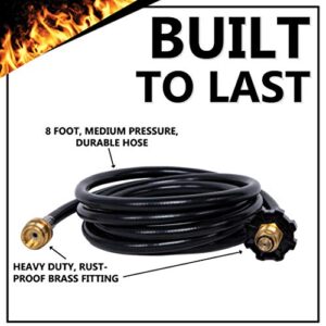 GRILLBLAZER 8ft Propane Hose and Adapter for 20lb Propane Tank - Compatible with GrillGun and Su-VGun - Grill and BBQ Accessories