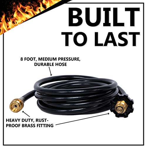 GRILLBLAZER 8ft Propane Hose and Adapter for 20lb Propane Tank - Compatible with GrillGun and Su-VGun - Grill and BBQ Accessories