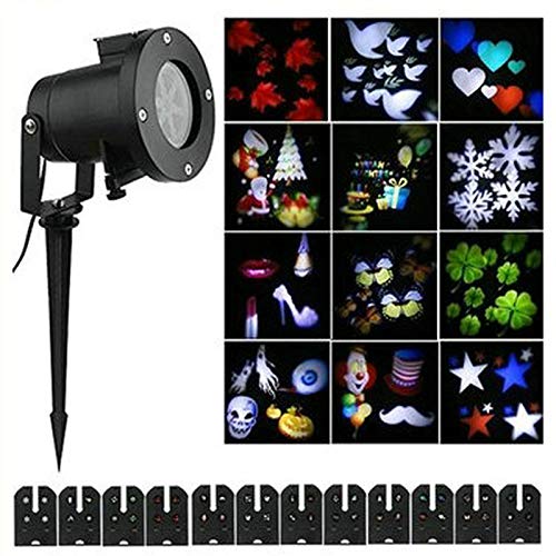 Christmas Moving Snowflake Projector Light, 12 Patterns Plug-in Card Lawn Lamp ，Party LED Projection Light Outdoor IP65 Holiday Decoration Light for Christmas, Halloween, Valentine's Day