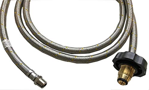 LPG Propane Gas Hose [3261] Pigtail Connector 1/4 MNPT x 7/8-14 Left Nut Hand-wheel Connector – Black – 2 mt or 6.5 Feet Low Pressure 6' Braided Aluminum reinforced Gas Hose Pigtail Rabo de Cochino