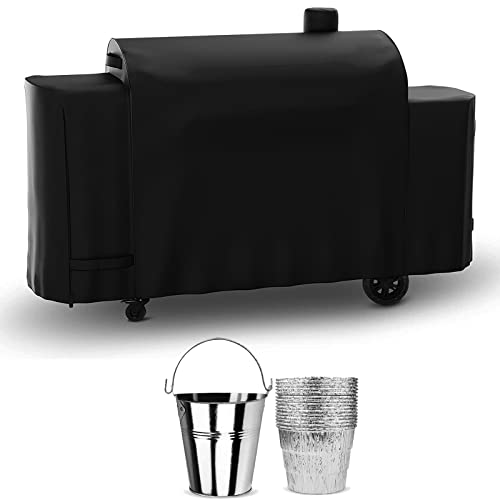 Hisencn Grill Cover and Drip Bucket Small and 15-Pack Foil Liners for Pit Boss Pro Series Triple-Function Combo Grill PB1100PSC2, PB1100PSC1, Pit Boss Sportman 1230 Pellet/Gas Combo Grill