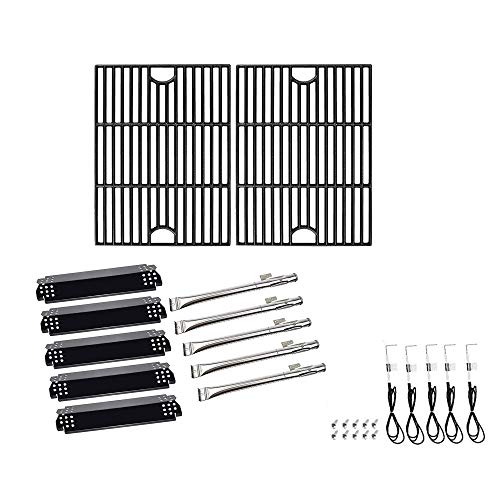 SafBbcue 17" Cast Iron Grates and Heat Plates Burners for Nexgrill 720-0830H, 720-0670A, 720-0783E, 720-0888N, Kenmore 41516106210 415.16106210 Gas Grill