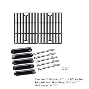 SafBbcue 17" Cast Iron Grates and Heat Plates Burners for Nexgrill 720-0830H, 720-0670A, 720-0783E, 720-0888N, Kenmore 41516106210 415.16106210 Gas Grill