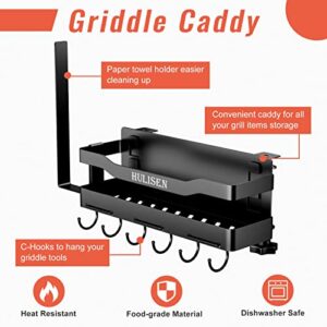 HULISEN Griddle Caddy, Grill Caddy for Blackstone 28"/36" Griddle Accessories and Prep Cart, BBQ Tool Organizer, Barbecue Grilling Storage Box with Paper Towel Holder for Outdoor Grill, No Drilling