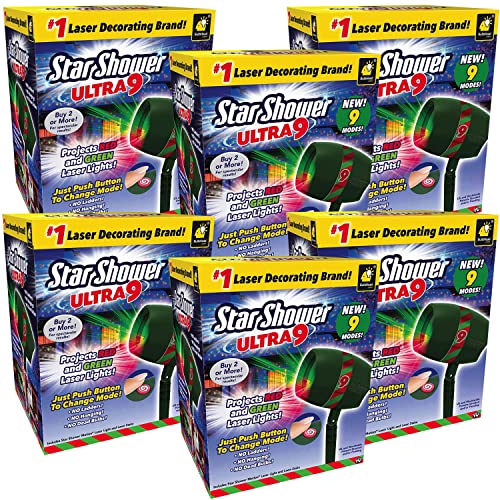 New 2022 Star Shower Ultra 9 AS-SEEN-ON-TV with 9 Enhanced Modes for Spectacular Outdoor Holiday Laser Lighting with Thousands of Lights Covering 3200 Square feet, Pack of 6