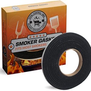 Total Control 1/8 x 5/8 BBQ Smoker Gasket Grill lid Door Seal, Saves Charcoal - Self Adhesive (5/8 x 1/8 x 10 Ft Self Stick)