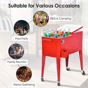 Safstar 80 Quart Rolling Cooler, Ice Chest Cart with Wheels and Bottle Opener, Portable Beverage Cooler Cart Tub for Outdoor Patio Deck Party